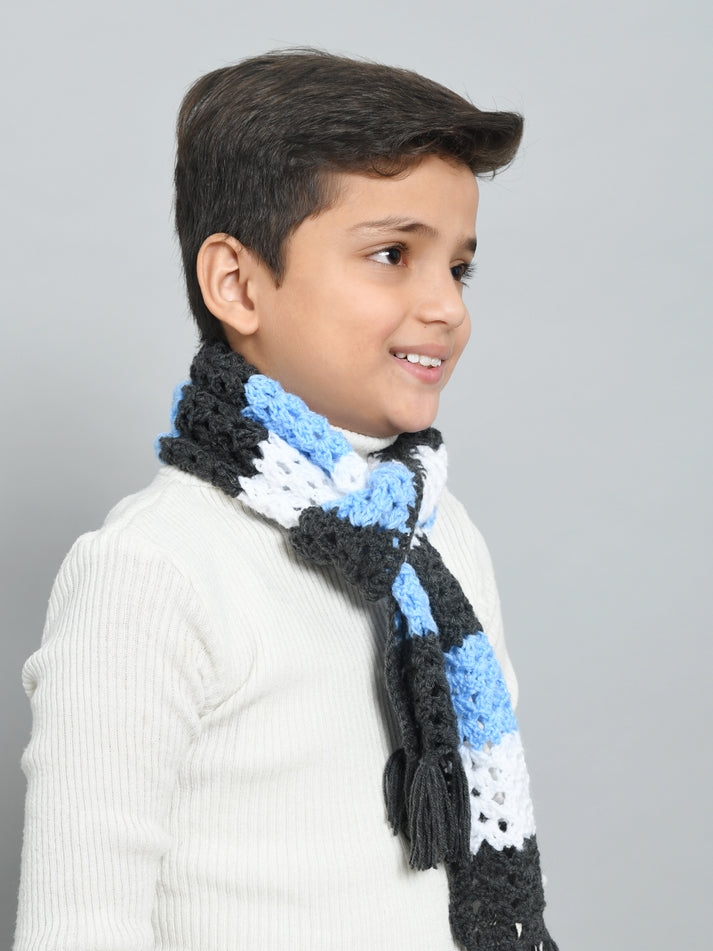Grey & Blue Handmade Woollen Muffler For Kids – FunKrafts Shop