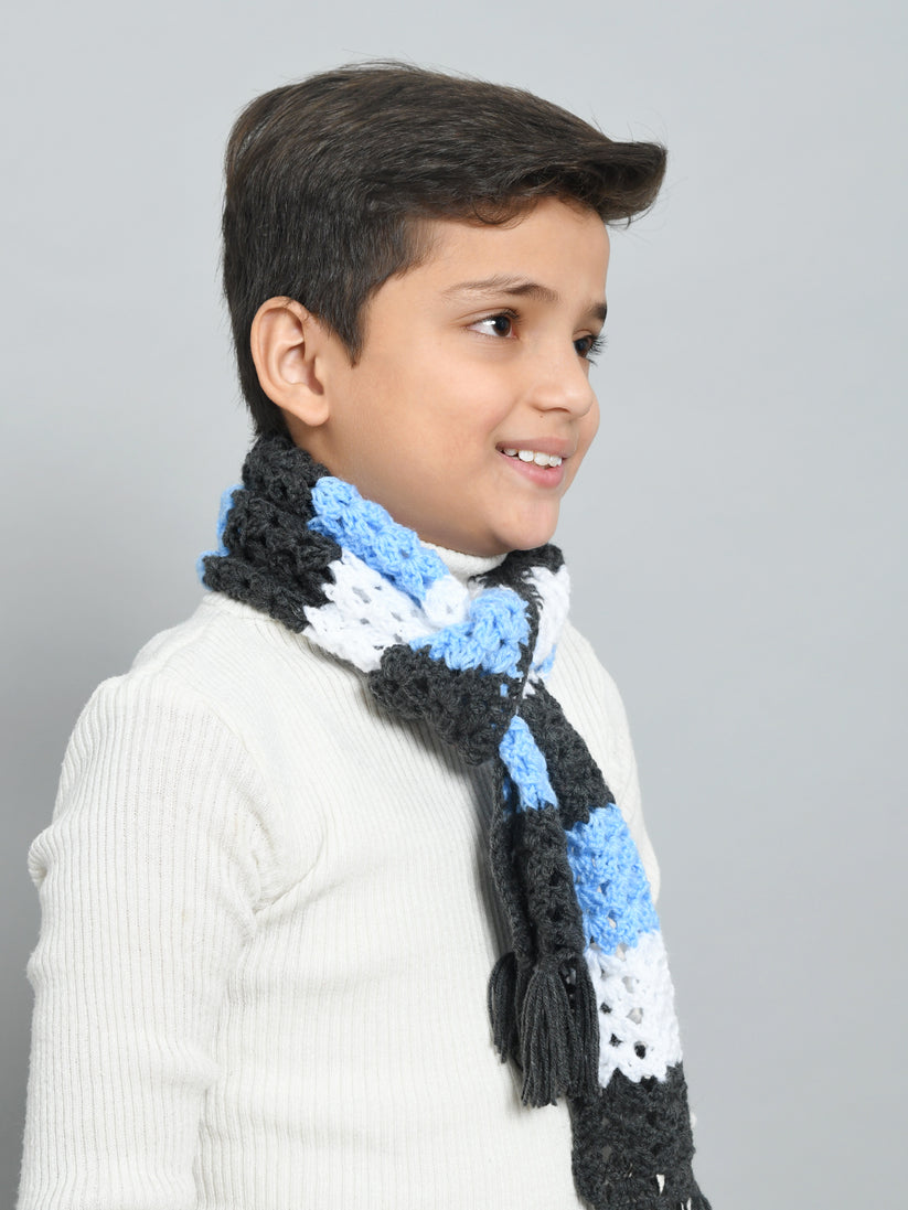Grey & Blue Handmade Woollen Muffler For Kids – FunKrafts Shop