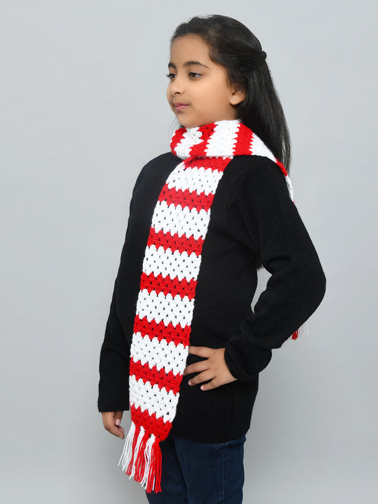 Red & White Handmade Woollen Muffler For Kids – FunKrafts Shop